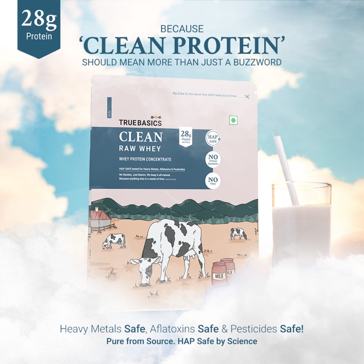 TrueBasics Clean Raw Whey Protein Concentrate Powder (Unflavoured, 1kg ...